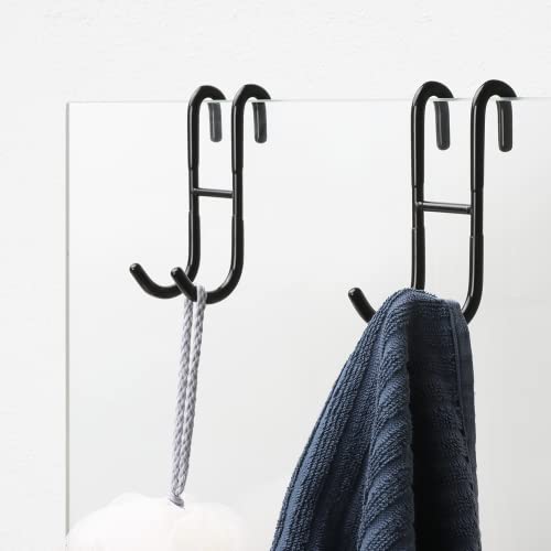 Ansxiy 2 Pack Shower Door Hooks, Shower Squeegee Hooks, Stainless Steel Towel Hooks for Bathroom Frameless Glass Shower Door, Black