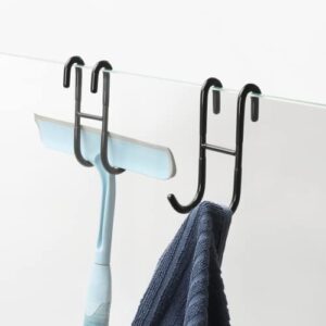 Ansxiy 2 Pack Shower Door Hooks, Shower Squeegee Hooks, Stainless Steel Towel Hooks for Bathroom Frameless Glass Shower Door, Black