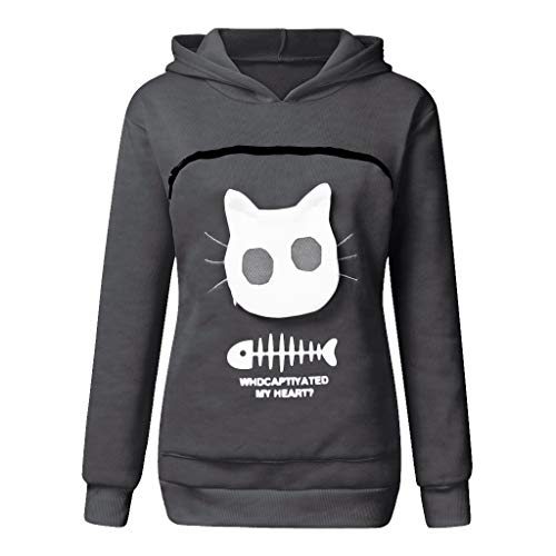 ceangrtro Cat Hoodie for Women Cat Pouch Hoodie Kitten Print Cat Carrying Hoodie Pet Pouch Cute Hoodies for Teen Girls Dark Gray