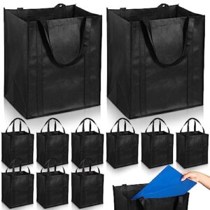 16 Pcs Reusable Grocery Bags Large Foldable Shopping Bags Non Woven Reusable Bags for Groceries Heavy Duty Grocery Tote Bags with Reinforced Handles and Sturdy Bottom, Black