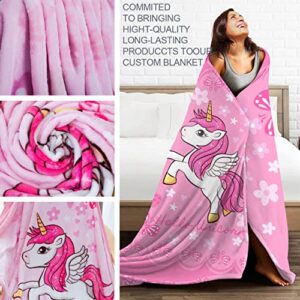 Bilibunny Pink Unicorn Blanket for Girls&Boys Kids Toddler Baby, Soft Warm Flannel Cozy Fuzzy Fluffy Plush Fleece Throw Blanket for Couch Sofa Bed Travel Camping & Gift for Birthday Party Mothers Day