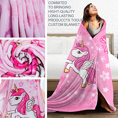 Bilibunny Pink Unicorn Blanket for Girls&Boys Kids Toddler Baby, Soft Warm Flannel Cozy Fuzzy Fluffy Plush Fleece Throw Blanket for Couch Sofa Bed Travel Camping & Gift for Birthday Party Mothers Day