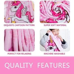 Bilibunny Pink Unicorn Blanket for Girls&Boys Kids Toddler Baby, Soft Warm Flannel Cozy Fuzzy Fluffy Plush Fleece Throw Blanket for Couch Sofa Bed Travel Camping & Gift for Birthday Party Mothers Day