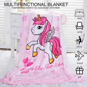 Bilibunny Pink Unicorn Blanket for Girls&Boys Kids Toddler Baby, Soft Warm Flannel Cozy Fuzzy Fluffy Plush Fleece Throw Blanket for Couch Sofa Bed Travel Camping & Gift for Birthday Party Mothers Day