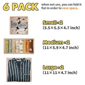 ShellKingdom Dresser Drawer Organizer, Foldable Cloth Storage Box Closet Cube Basket Bins Containers Divider for Underwear, Bras, Ties, Socks, clothing (Set of 6, Beige)