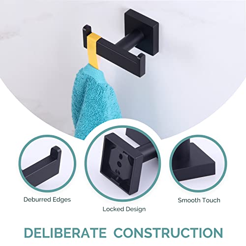 Angle Simple Double Towel Hook Matte Black, SUS304 Stainless Steel Bathroom Robe Holder, Shower Towel Hanger Wall Mounted