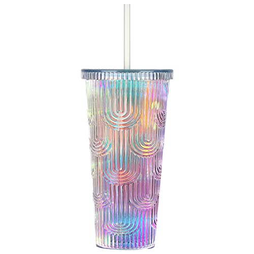 Bling NEW 24oz Tumbler with Lid and Straw Cups, Studded Fashion Water Ripple Double Venti Cups | 100% BPA FREE | Leakproof | Wide Mouth | Premium Quality Gifts