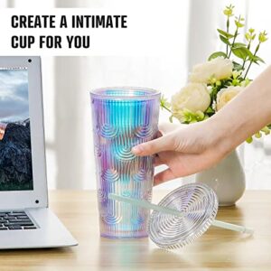 Bling NEW 24oz Tumbler with Lid and Straw Cups, Studded Fashion Water Ripple Double Venti Cups | 100% BPA FREE | Leakproof | Wide Mouth | Premium Quality Gifts