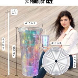 Bling NEW 24oz Tumbler with Lid and Straw Cups, Studded Fashion Water Ripple Double Venti Cups | 100% BPA FREE | Leakproof | Wide Mouth | Premium Quality Gifts