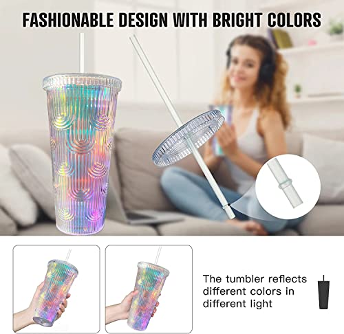 Bling NEW 24oz Tumbler with Lid and Straw Cups, Studded Fashion Water Ripple Double Venti Cups | 100% BPA FREE | Leakproof | Wide Mouth | Premium Quality Gifts