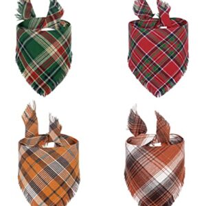 APLSTOW Fall Dog Bandanas 4 Pack, Halloween Thanksgiving Christmas Dog Bandana, Plaid Reversible Triangle Bibs Scarf for Medium and Large Dogs