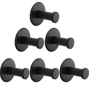 vanloory bath towel hooks, 6 pack self adhesive coat hooks, sturdy no drilling robe hook, sus 304 stainless steel heavy duty clothes hanger, wall hooks for bathroom bedroom kitchen (2 in, black)