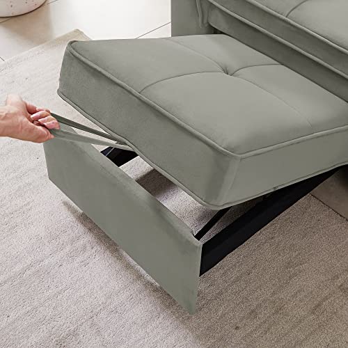 AVZEAR 3 Seater Couch Sofa, Sectional Sofa Couch with Pull Out Bed Velvet Fabric Sectional L Shaped Sleeper Sofa Bed Large Sofa Solid Wood & Fabric Upholstered L-Shaped for Living Room (Grey)