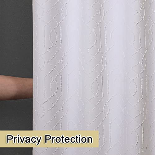 OWENIE White Shower Curtain for Bathroom, 2022 New Upgrade 100% Waterproof 3D Embossed 2 in 1 White Fabric Shower Curtains, Geometric Polyester Modern Luxury Elegant Hotel Style Pattern, 72 x 72 Inch