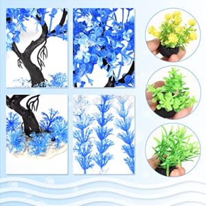 Sopicoz Aquarium Fish Tank Decorations, Blue Tree with Shipwreck Decor Sunken Ship Ornament, Artificial Plastic Plants Set for Betta Fish, Goldfish,Turtle 10pcs