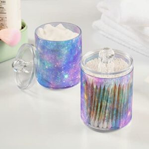 Fustylead 2 Pack Pink and Blue Magical Galaxy Qtip Holder Dispensers, Plastic Apothecary Jar Bathroom Accessories Set for Cotton Ball, Swab, Round Pads, Floss