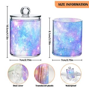 Fustylead 2 Pack Pink and Blue Magical Galaxy Qtip Holder Dispensers, Plastic Apothecary Jar Bathroom Accessories Set for Cotton Ball, Swab, Round Pads, Floss