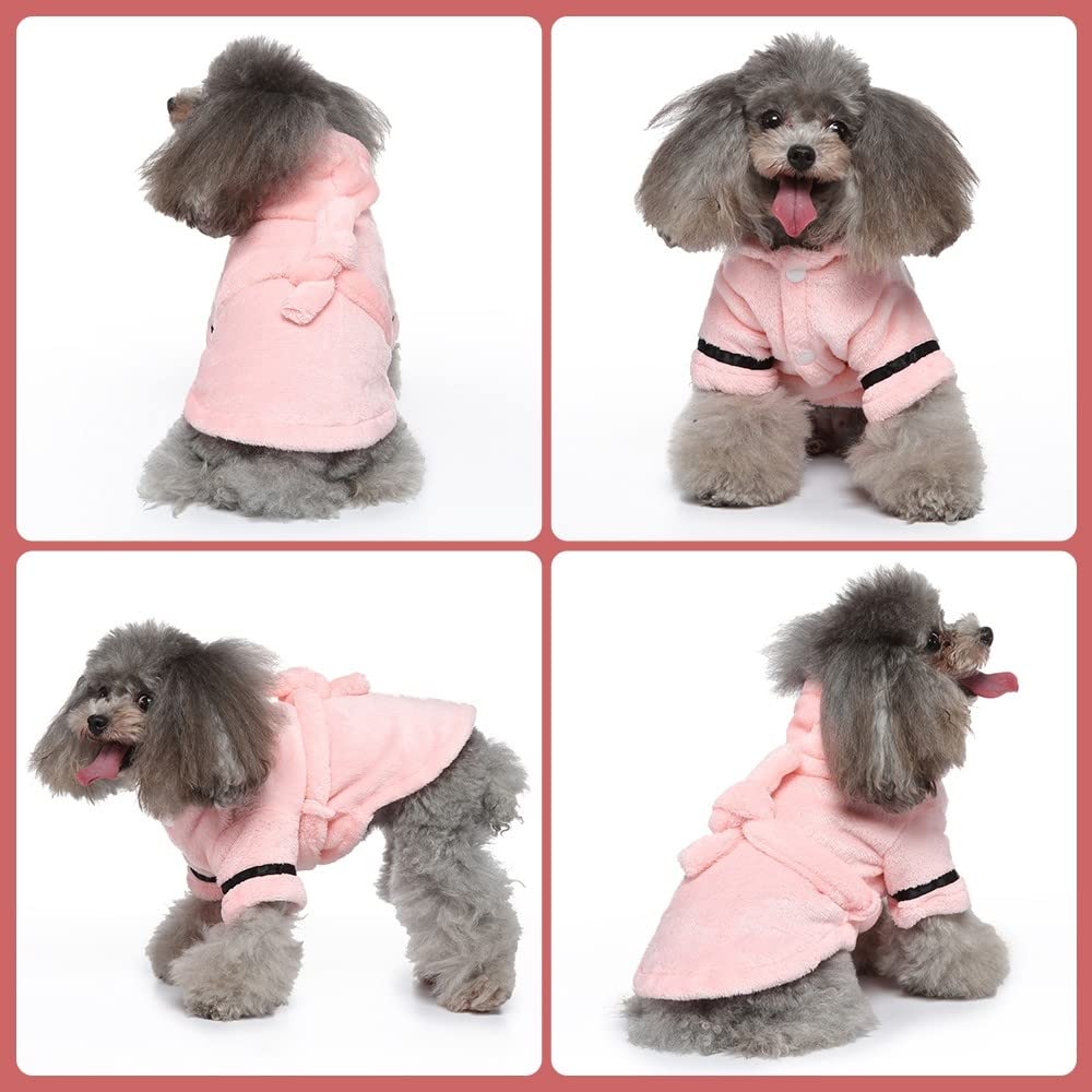 Dog Bathrobe, Adjustable Soft Dog Robe Quick Drying Pet Bath Towel for Cat Small Medium Dogs Pink