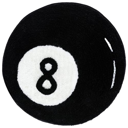 Beyond Deco 8 Ball Rug 35” Inches, Handmade Tufted Round Aesthetic Area Rugs, Fluffy & Preppy Decor 8ball Design, Perfect for Living Room, Bedroom, playroom Soft Cool Floor Carpet