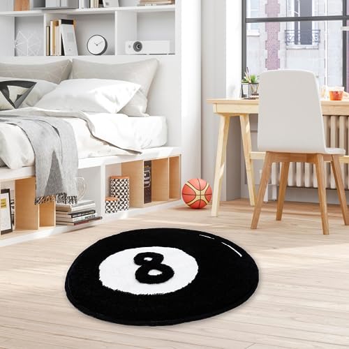 Beyond Deco 8 Ball Rug 35” Inches, Handmade Tufted Round Aesthetic Area Rugs, Fluffy & Preppy Decor 8ball Design, Perfect for Living Room, Bedroom, playroom Soft Cool Floor Carpet