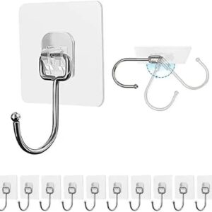 FMWQZ Suitable Wall Hook 33lbs/15Kg (Maximum) Transparent Reusable Seamless Hook Coat Hook, Practical Towel Bathtub Ceiling Hook (10 Sets)