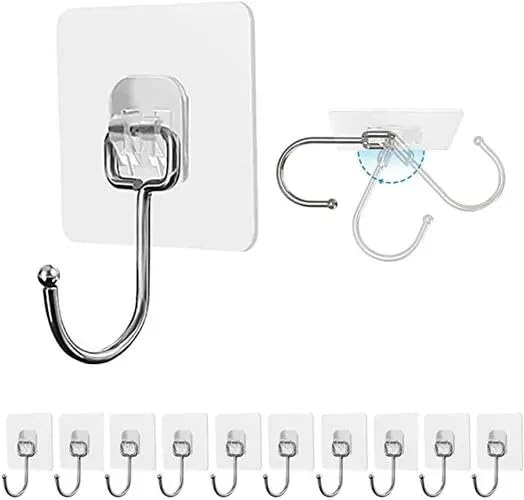 FMWQZ Suitable Wall Hook 33lbs/15Kg (Maximum) Transparent Reusable Seamless Hook Coat Hook, Practical Towel Bathtub Ceiling Hook (10 Sets)