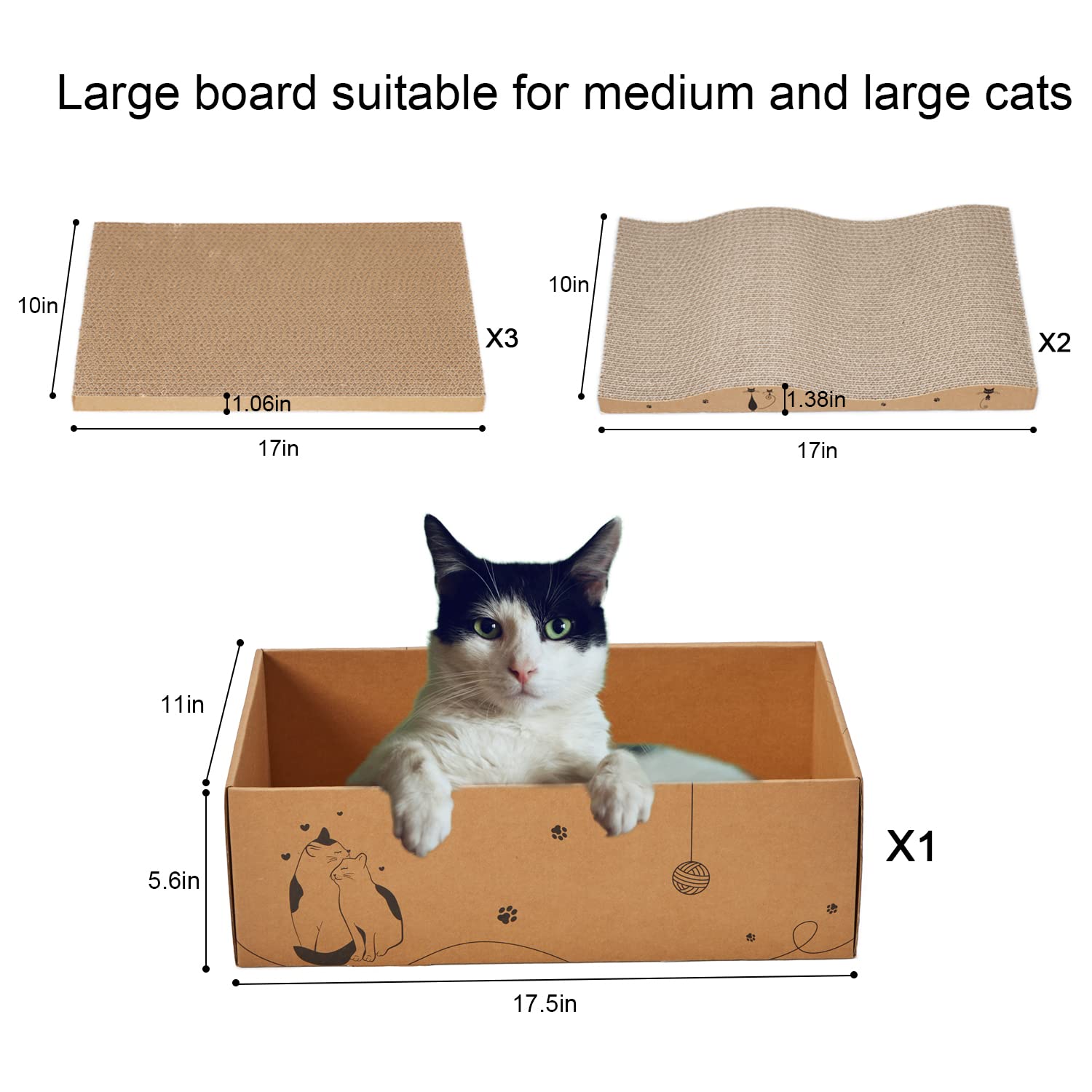 RUBMEOW Cat Scratcher Cardboard Cats Scratch Pad Box for Indoor Cats,5pcs Scratching Board Bed Reversible Durable,with Catnip