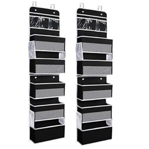 brilliantjo 2 packs 6-shelf over the door organizer, flexible 1 split into 2(4 packs 3 shelf) hanging storage wall mount with 4 side pockets, swing-proof behind door for bathroom closet, black