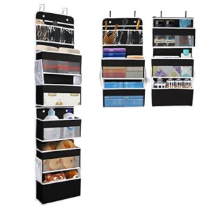 BrilliantJo 2 Packs 6-Shelf Over The Door Organizer, Flexible 1 Split into 2(4 Packs 3 Shelf) Hanging Storage Wall Mount with 4 Side Pockets, Swing-Proof Behind Door for Bathroom Closet, Black