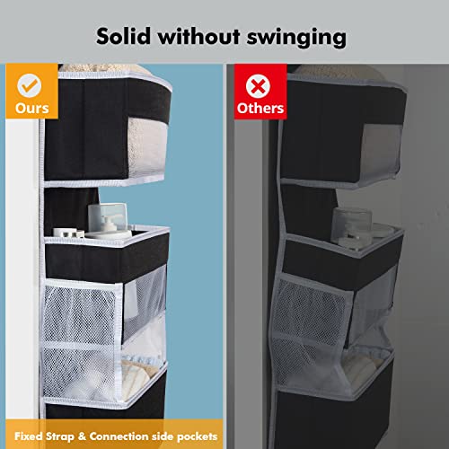 BrilliantJo 2 Packs 6-Shelf Over The Door Organizer, Flexible 1 Split into 2(4 Packs 3 Shelf) Hanging Storage Wall Mount with 4 Side Pockets, Swing-Proof Behind Door for Bathroom Closet, Black