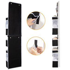 BrilliantJo 2 Packs 6-Shelf Over The Door Organizer, Flexible 1 Split into 2(4 Packs 3 Shelf) Hanging Storage Wall Mount with 4 Side Pockets, Swing-Proof Behind Door for Bathroom Closet, Black