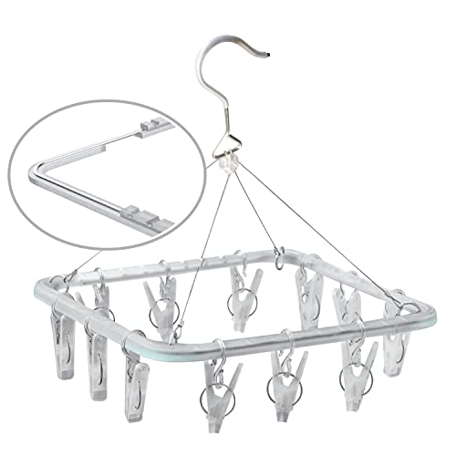 EMT ETRENDS Clothes Drying Rack with Clip Hangers, Laundry Drip Hanger, Closet Clothes Hangers with Clothespins, Underwear/Socks/Towels/Baby Clothes Hanger (12 Clips, White, Plastic)