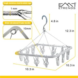 EMT ETRENDS Clothes Drying Rack with Clip Hangers, Laundry Drip Hanger, Closet Clothes Hangers with Clothespins, Underwear/Socks/Towels/Baby Clothes Hanger (12 Clips, White, Plastic)