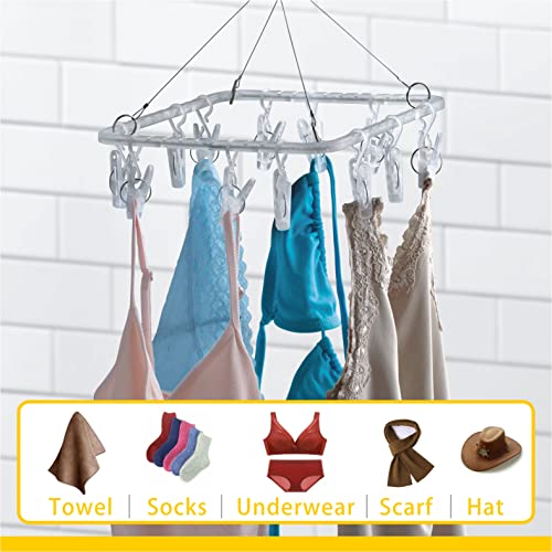 EMT ETRENDS Clothes Drying Rack with Clip Hangers, Laundry Drip Hanger, Closet Clothes Hangers with Clothespins, Underwear/Socks/Towels/Baby Clothes Hanger (12 Clips, White, Plastic)