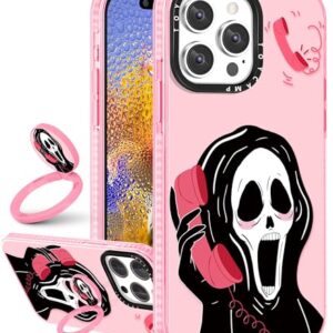 Toycamp for iPhone 13 Case with Ring Kickstand, Cute Design for Women Girls Girly Boys Teens Skeleton Skull Cartoon Print Case Cover for iPhone 13 (6.1 inch)