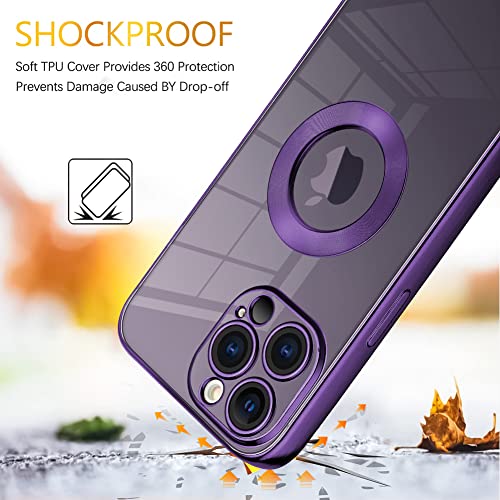 MZELQ Compatible with iPhone 14 Pro Max Case Camera Lens Protector Plating Luxury Cover for Women Men Clear Soft TPU Shockproof Protective Phone Case for 14 Pro Max 6.7 Inch 2022 - Purple