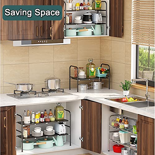 Under Sink Cabinet Shelf Organizer, Expandable Metal Under Sink Rack Storage with 8 Removable Panels for Kitchen Bathroom, 2 Tiers, Black