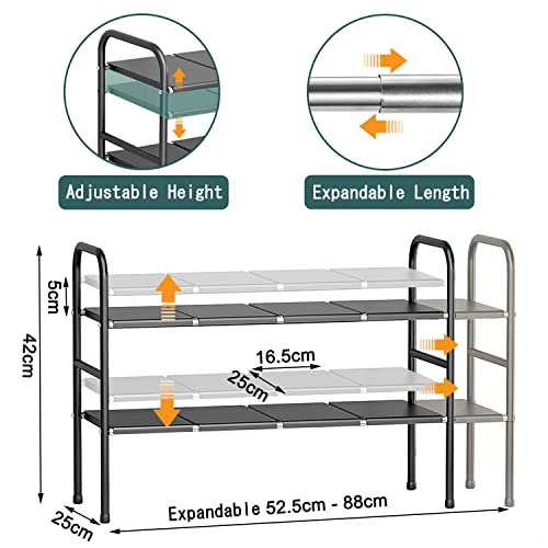 Under Sink Cabinet Shelf Organizer, Expandable Metal Under Sink Rack Storage with 8 Removable Panels for Kitchen Bathroom, 2 Tiers, Black