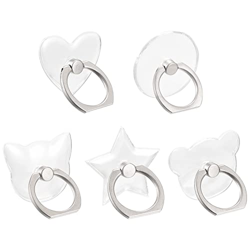 uxcell Transparent Phone Ring Holders, Clear Finger Grip Stand for Phone, Case, Tablet, Set of 5 Shapes(Heart, Cat, Bear, Round, Star)