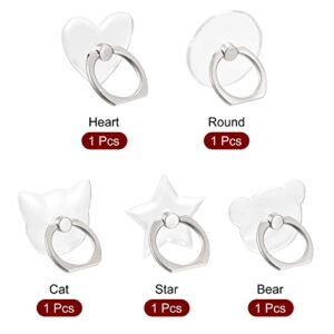 uxcell Transparent Phone Ring Holders, Clear Finger Grip Stand for Phone, Case, Tablet, Set of 5 Shapes(Heart, Cat, Bear, Round, Star)