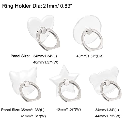 uxcell Transparent Phone Ring Holders, Clear Finger Grip Stand for Phone, Case, Tablet, Set of 5 Shapes(Heart, Cat, Bear, Round, Star)