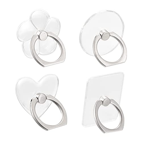 uxcell Transparent Phone Ring Holders, Clear Finger Grip Stand for Phone, Case, Tablet, Set of 4 Shapes(Leaves, Rectangle, Round, Heart)