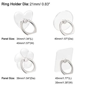 uxcell Transparent Phone Ring Holders, Clear Finger Grip Stand for Phone, Case, Tablet, Set of 4 Shapes(Leaves, Rectangle, Round, Heart)