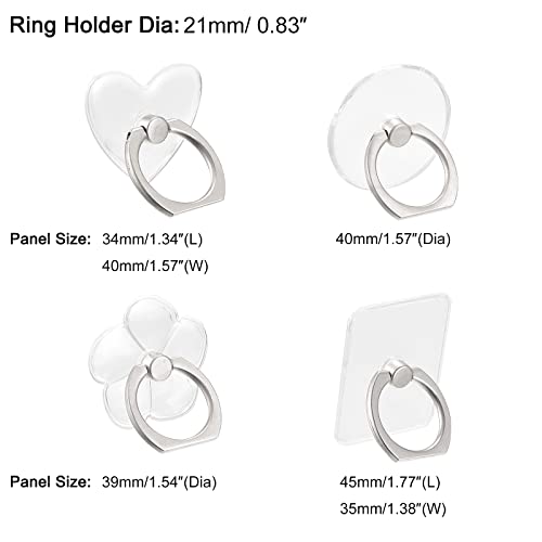 uxcell Transparent Phone Ring Holders, Clear Finger Grip Stand for Phone, Case, Tablet, Set of 4 Shapes(Leaves, Rectangle, Round, Heart)