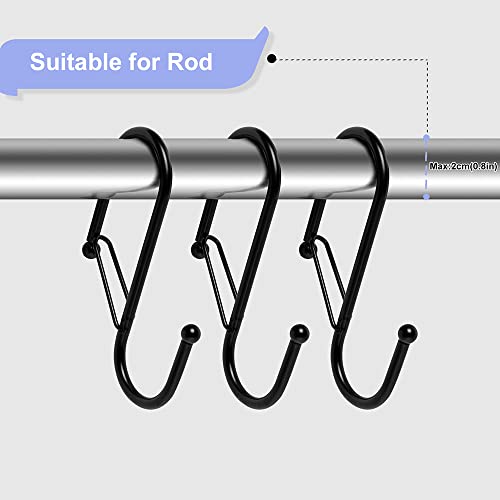 BOYILULEI 10 Pcs S Hooks Metal Heavy-Duty S Shaped Hook Anti Slip with Safety Buckle Design 3.5 Inches for Hanging Utensil Closet Rod Plants Pots Pans Bathroom Kitchen Coffee Cups Wardrobe Black