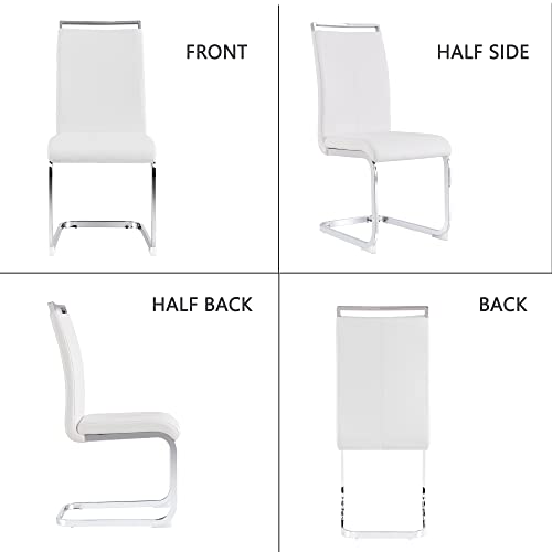 gopop Dining Chairs Set, Kitchen Modern Metal Chairs with Faux Leather Padded Seat High Back and Sturdy Chrome Legs, Chairs for Dining Room (White, Set of 8)