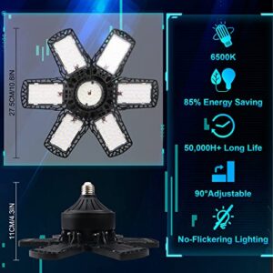 FBIRUNYI 2 Pack LED Garage Lights, Deformable LED Garage Ceiling Lights with 6+1 Multi-Position, 6500K E26/E27 LED Shop Lights for Garage/Workshop, Basement, Barn, High Bay Light