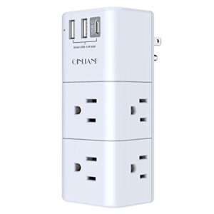 usb outlet extender surge protector - qinlianf multi plug outlet with rotating plug, 3-sided swivel power strip with 6 ac spaced outlet splitter and 3 usb ports (1 usb c) for travel, home, office,etl