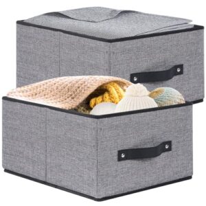 YheenLf Clothing Storage Bins,18.5×11.0×7.9 inches Closet Bin with Handles, Foldable Storage Baskets, Fabric Containers Storage Boxes for Organizing Shelves, Gray, Jumbo, 4-Pack