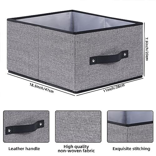 YheenLf Clothing Storage Bins,18.5×11.0×7.9 inches Closet Bin with Handles, Foldable Storage Baskets, Fabric Containers Storage Boxes for Organizing Shelves, Gray, Jumbo, 4-Pack